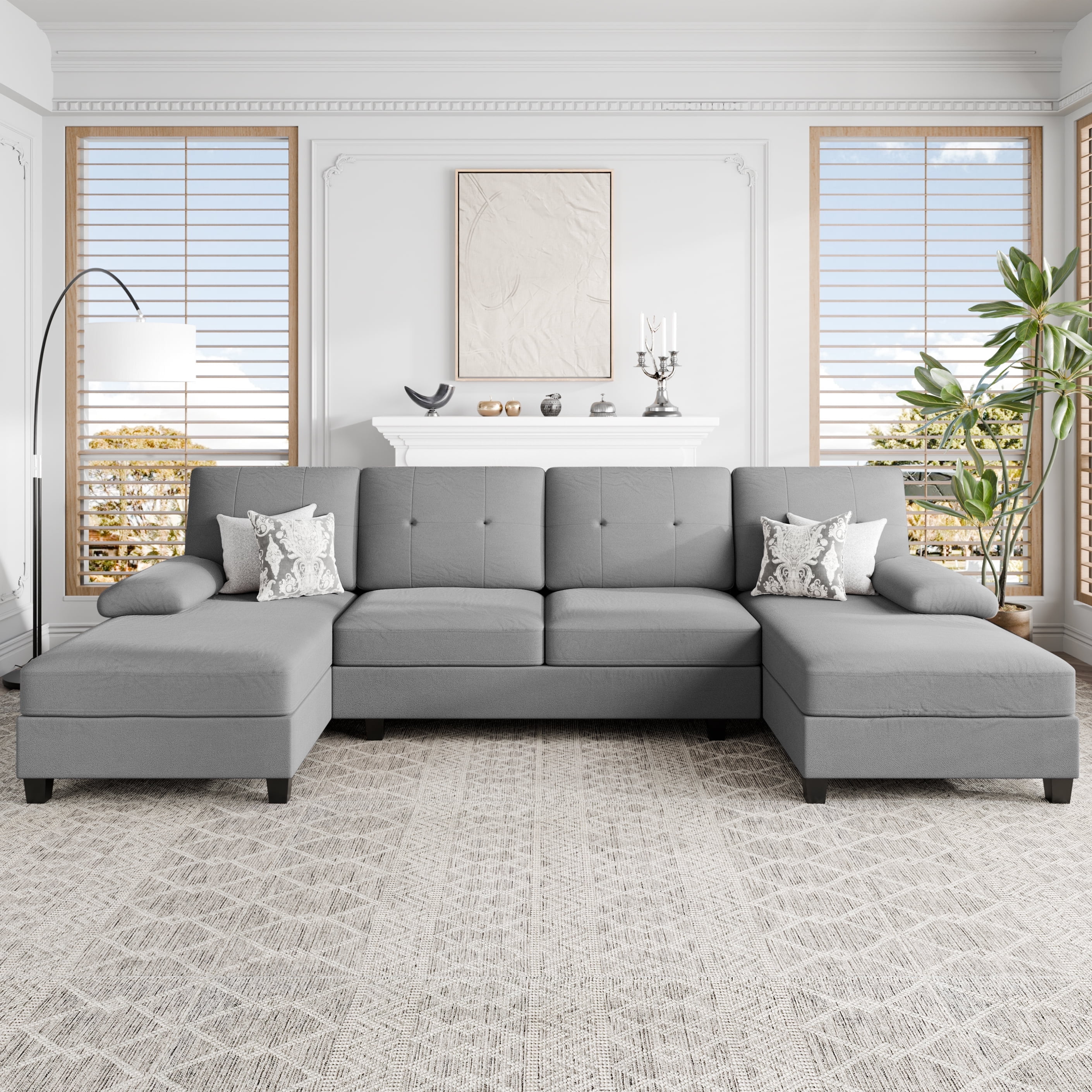 Walsunny Modern U-Shape Sectional Sofa, Chenille Fabric Modular Couch ...