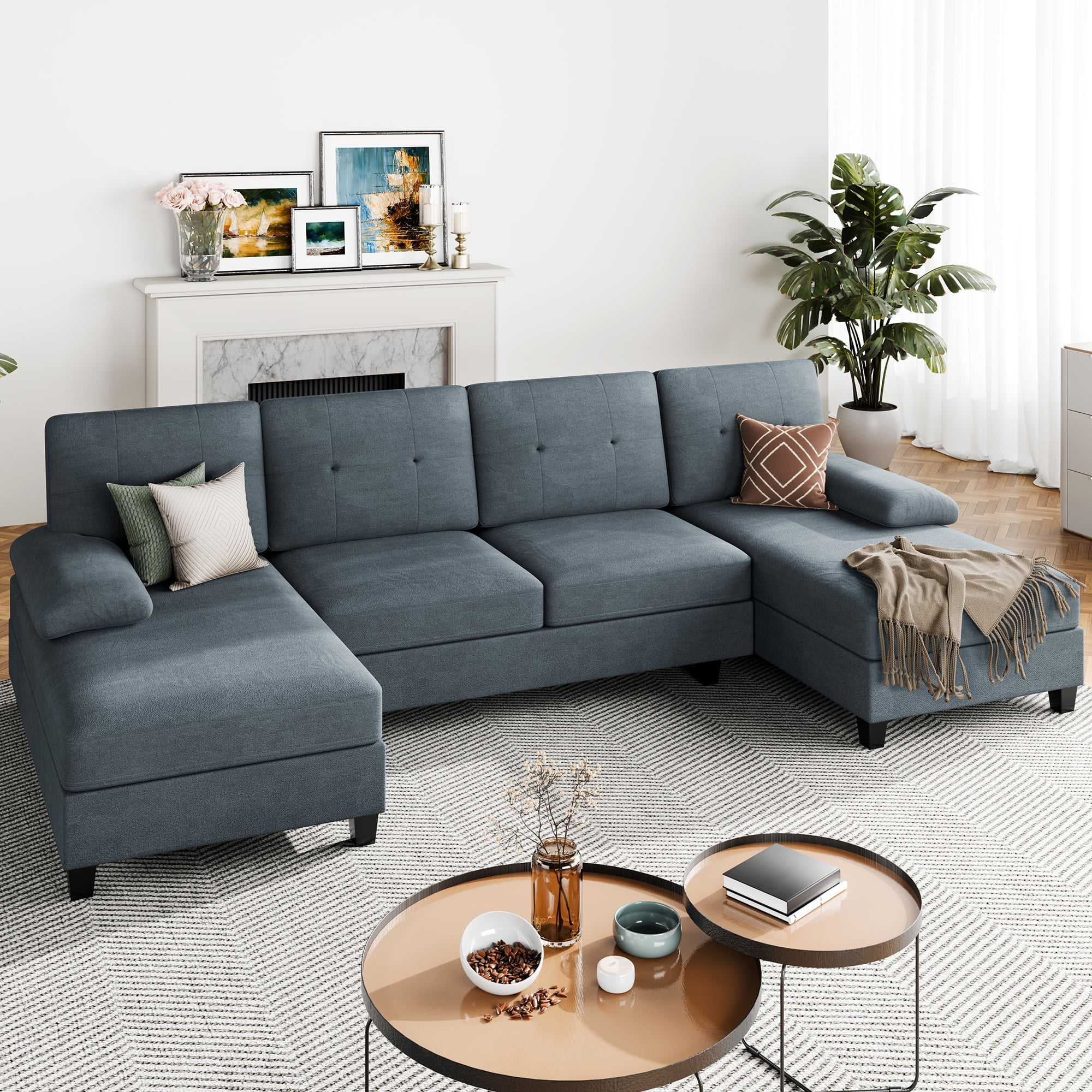 Walsunny 106.3 Modern U Shaped Sectional Sofa with Chaise Fabric Modular Couch 4 Seat Oversized Sofa with Chaise for Living Room