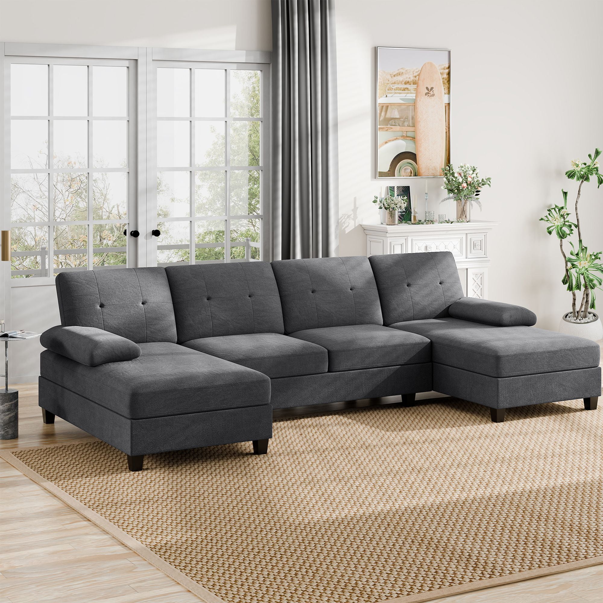 Walsunny Modern U Shape Sectional Sofa Chenille Fabric Modular Couch 4 Seat Oversized Sofa with Chaise for Living Room