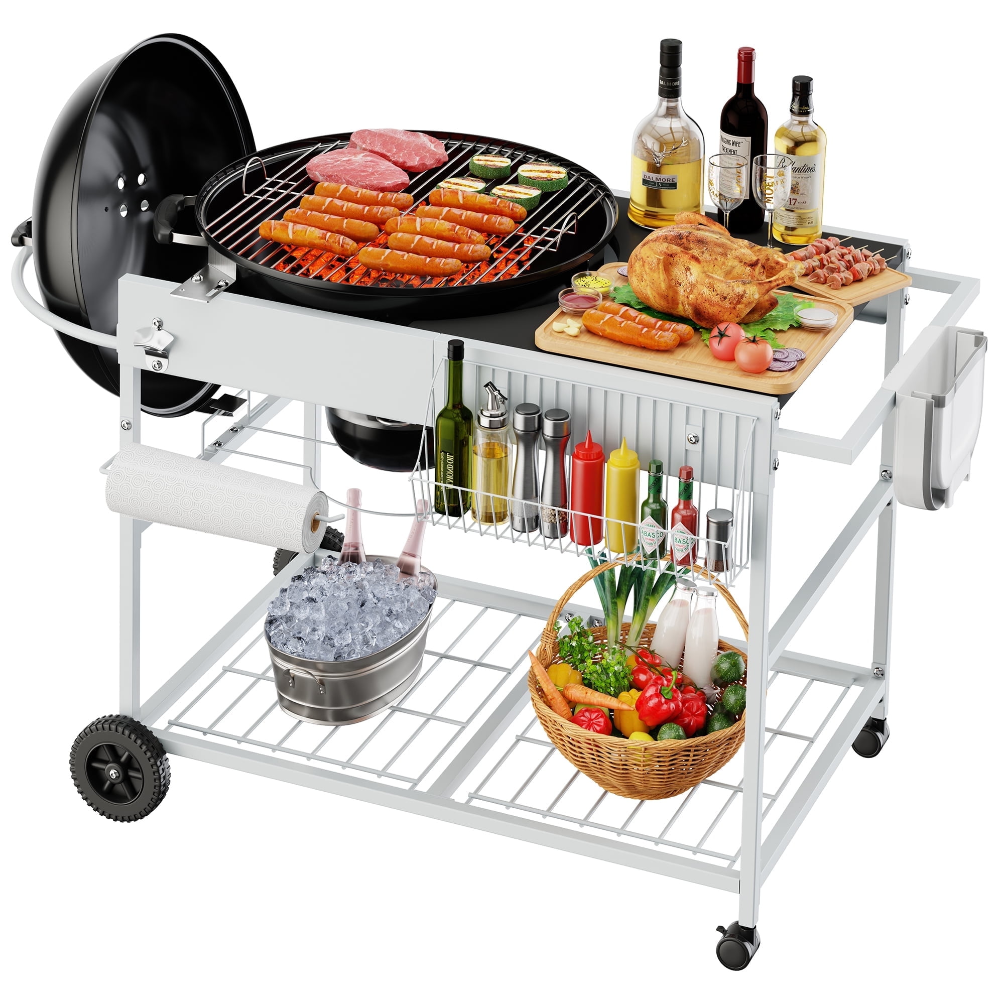 Walsunny Outdoor Grill Prep Table Cart for Weber 22" & 18" Kettle ...