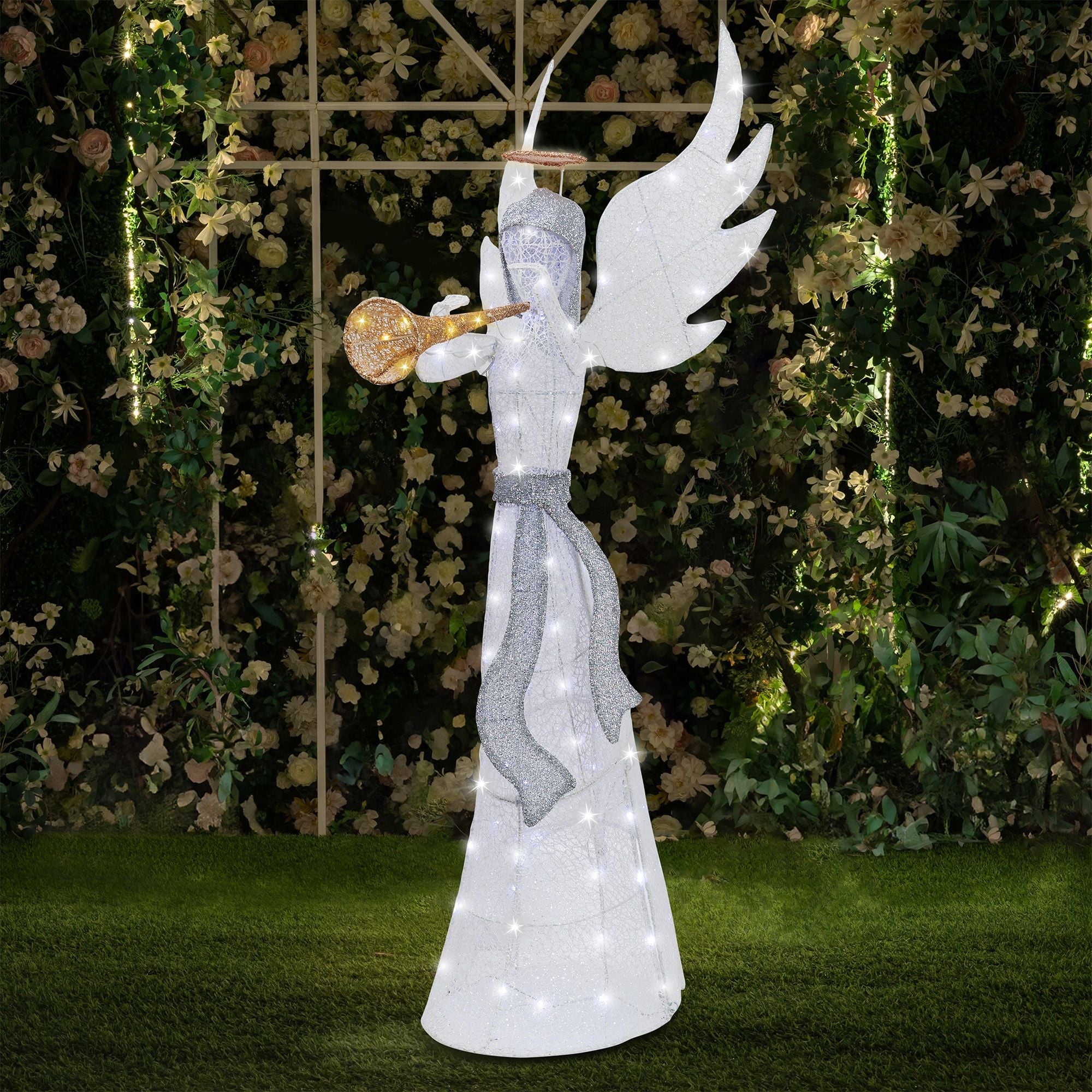 Walsunny Outdoor Lighted Angel Christmas Decoration, Pre-lit Glittered ...