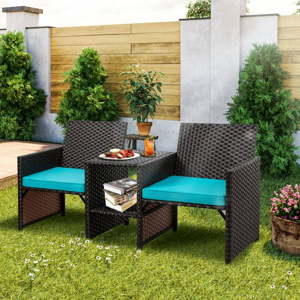 Walsunny Outdoor Loveseat Patio Furniture Set with Built-in Coffee ...
