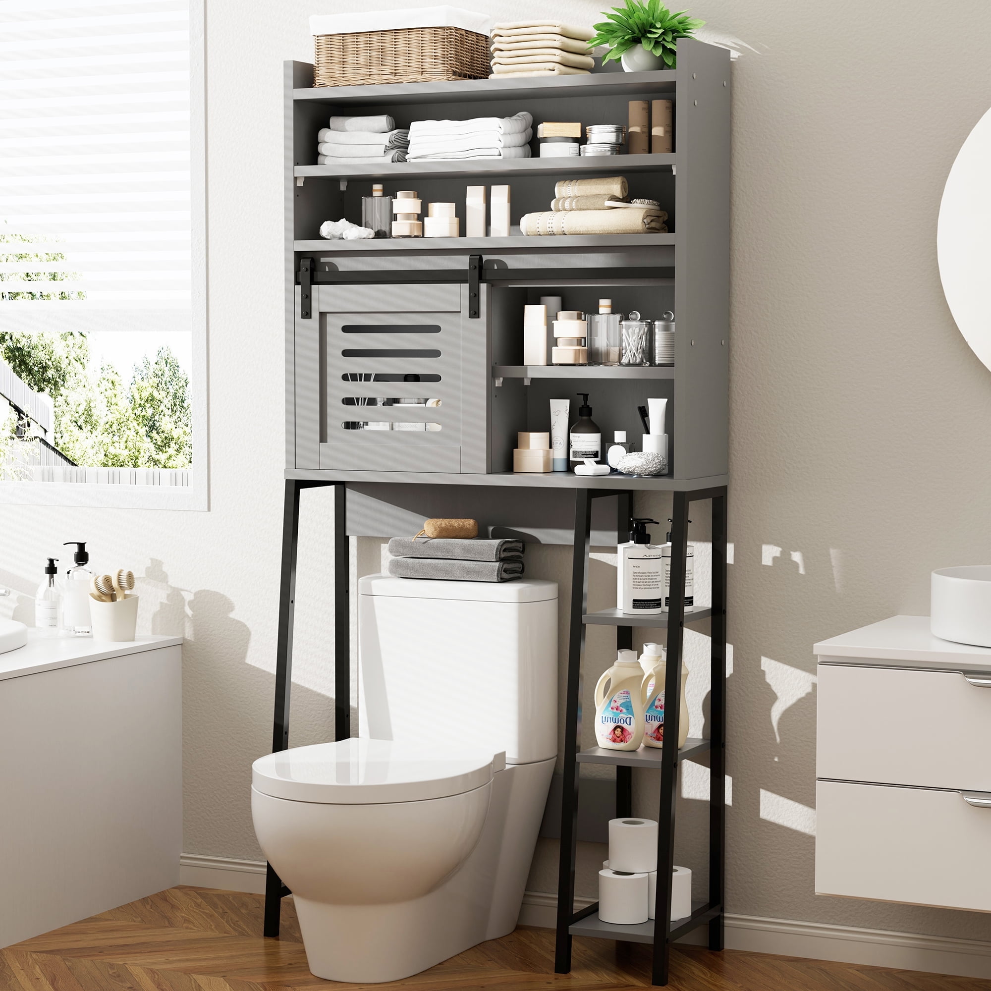 Walsunny Over the Toilet Storage Cabinet with Sliding Barn Door Side ...