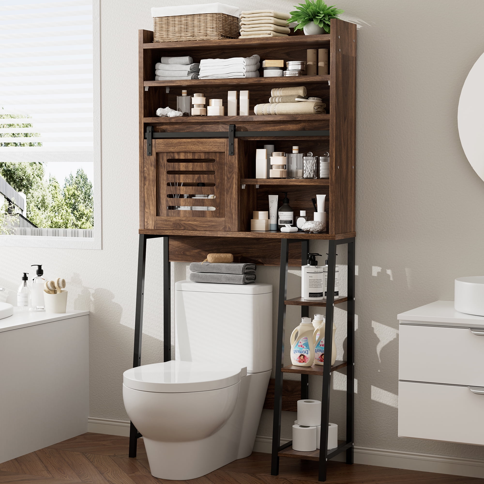 Walsunny Over The Toilet Storage Cabinet with Sliding Door, Adjustable ...