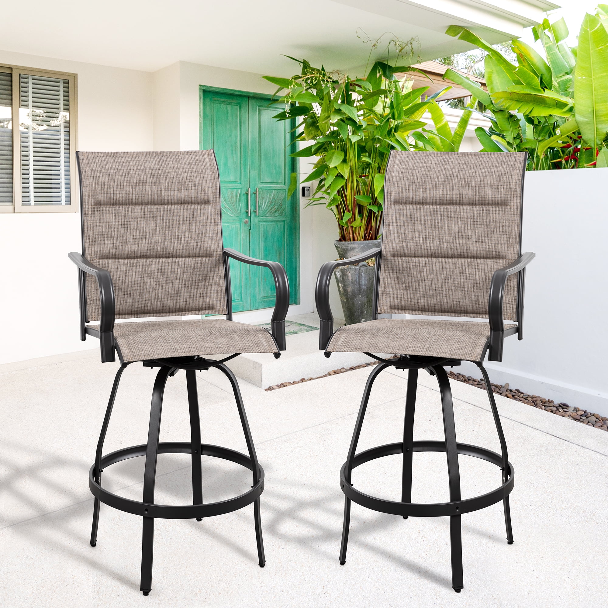 Walsunny Patio Swivel Bar Stools Set of 2, Outdoor Bar Height Patio ...