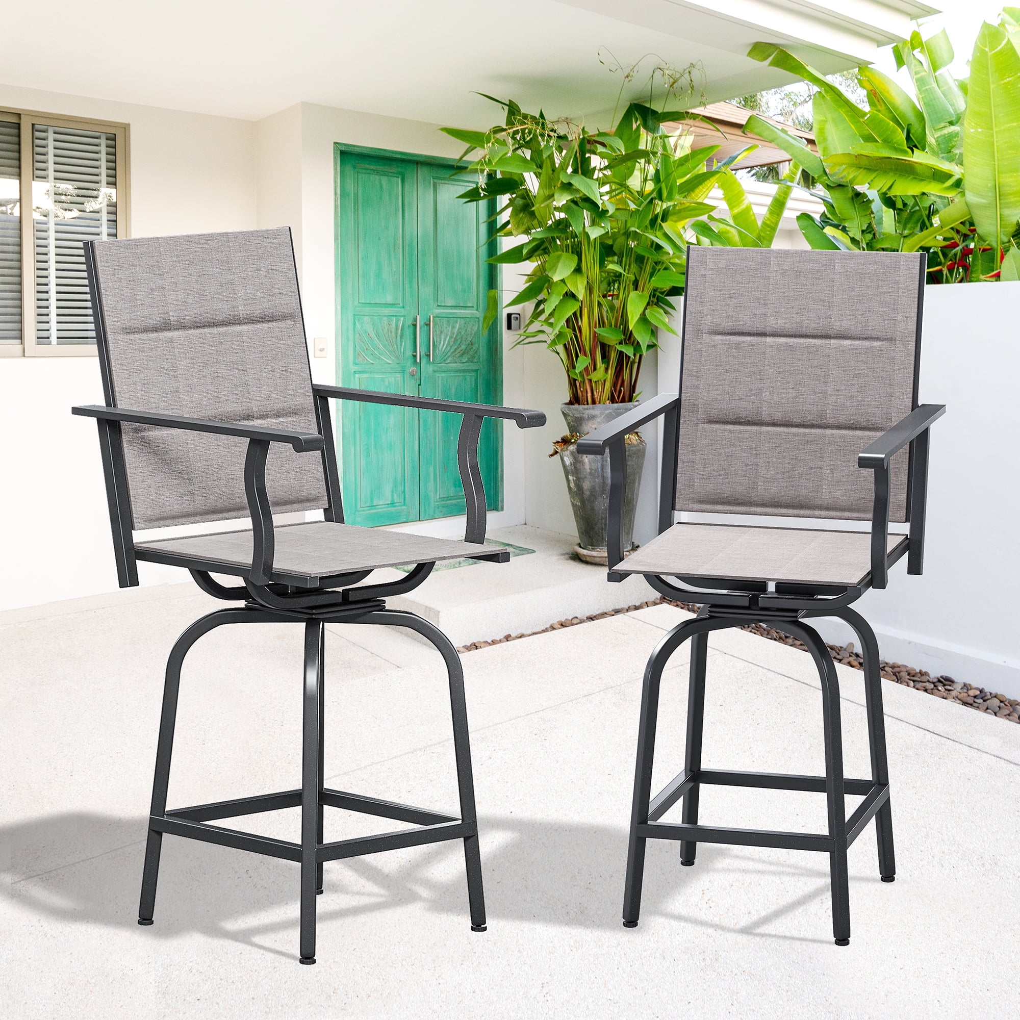 Walsunny Patio Swivel Bar Stools Set of 2, Outdoor Bar Height Patio ...