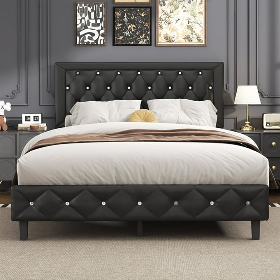 51" Tall Queen Size Bed Frame with Tufted Wingback Headboard, Velvet ...