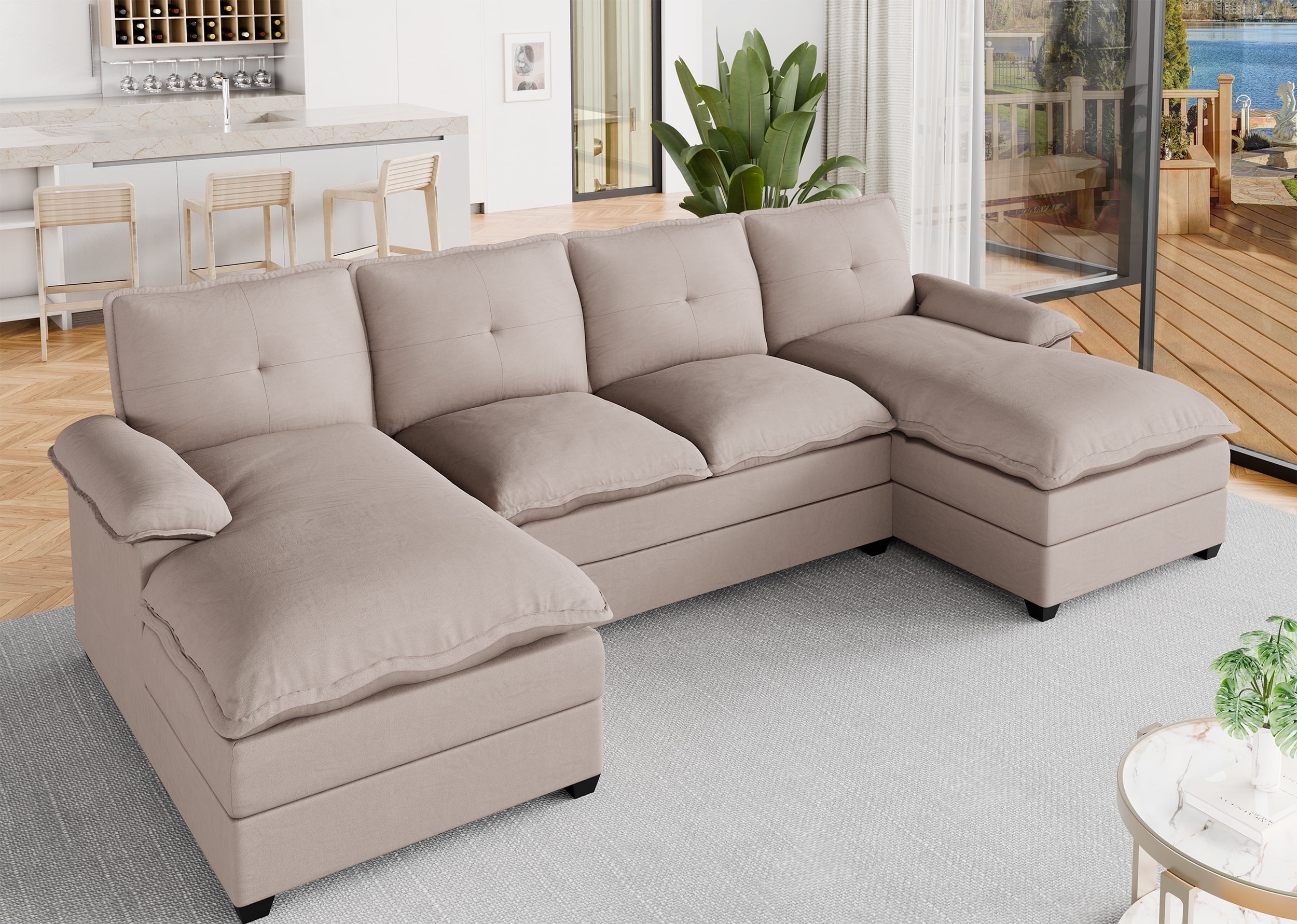 Walsunny Sectional Sofa Set, 110" U-Shaped Polyester Couch, 4 Seat ...