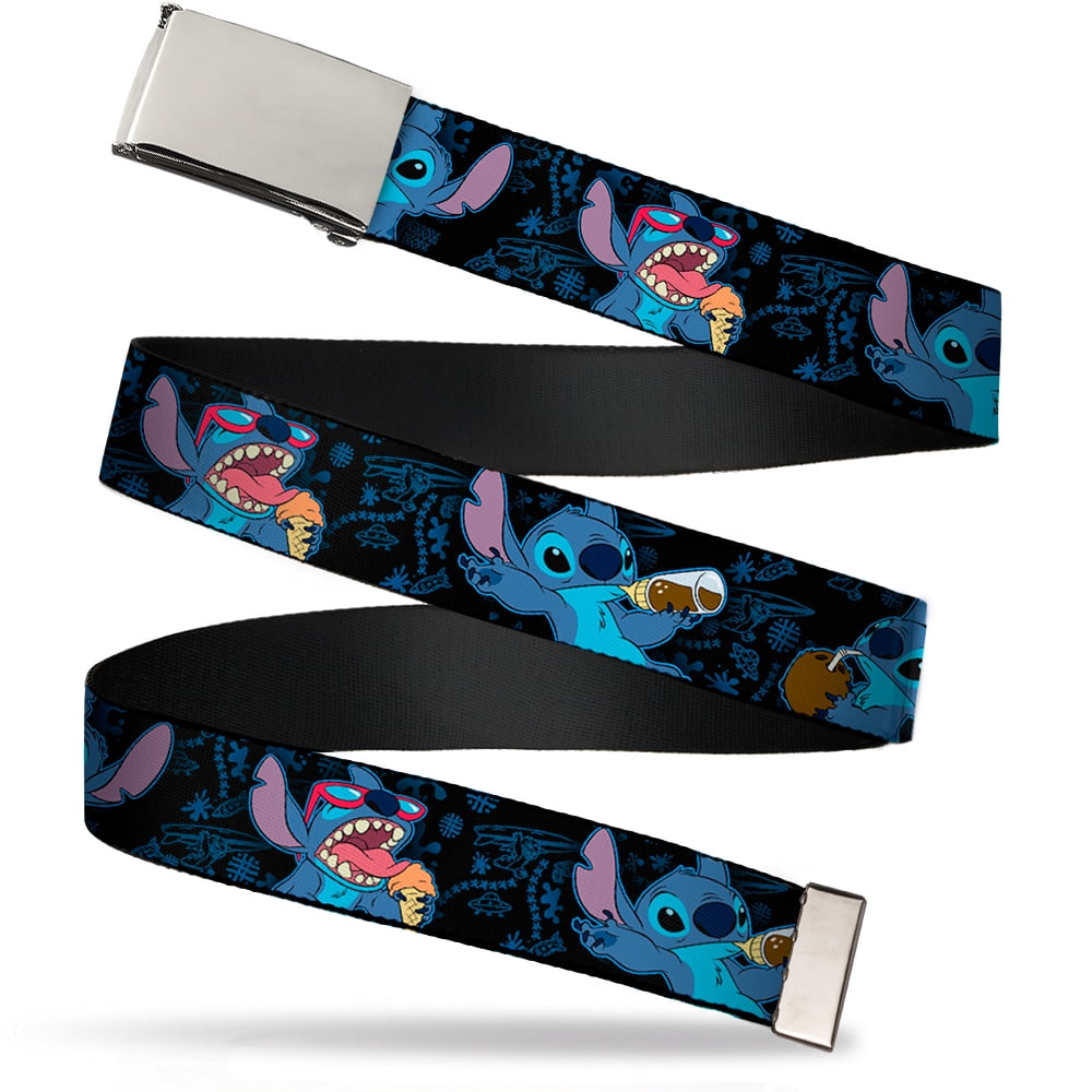 Disney Belt, Flip Web Belt Stitch Snacking Poses Black Blue, 1.25 Inch ...