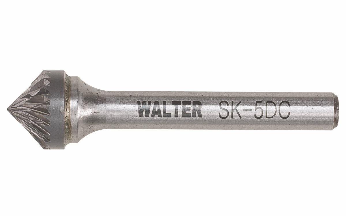 Walter 01V068 Carbide Burr, Cone 90° SK-5, 1/2 x 1/4, 1/4 Shank, Double ...