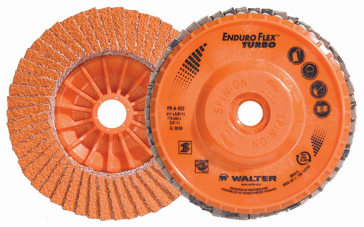 Walter Flap Wheel, 4-1/2 X 5-8/11, 36/60 Grit, Enduro-Flex Turbo, 10 ...