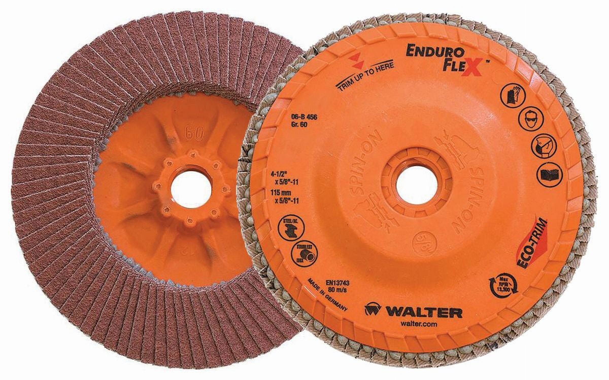 Walter 06B456 4-1/2x5/8-11 Enduro-Flex Spin-On Flap Discs with Eco-Trim ...