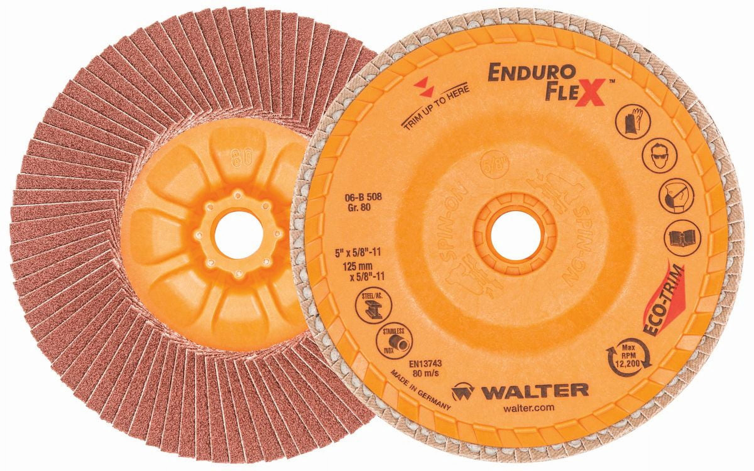 Walter 06B508 Enduro-Flex Spin-On Flap Disc 5" x 5/8-11" 80 Grit ...