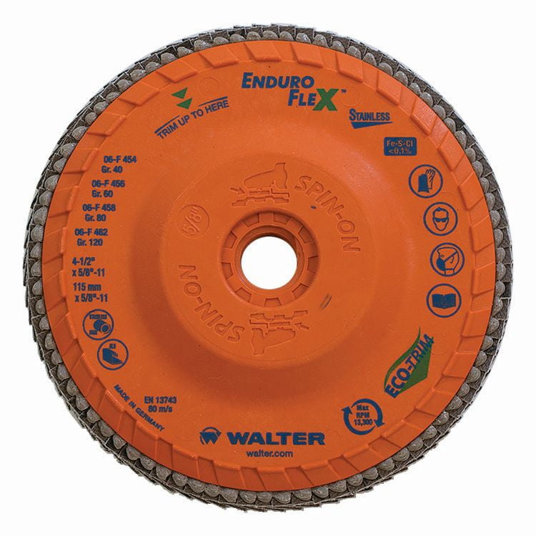 Walter 06F462 4-1/2x5/8-11 Enduro-Flex Stainless Spin-On Flap Discs ...