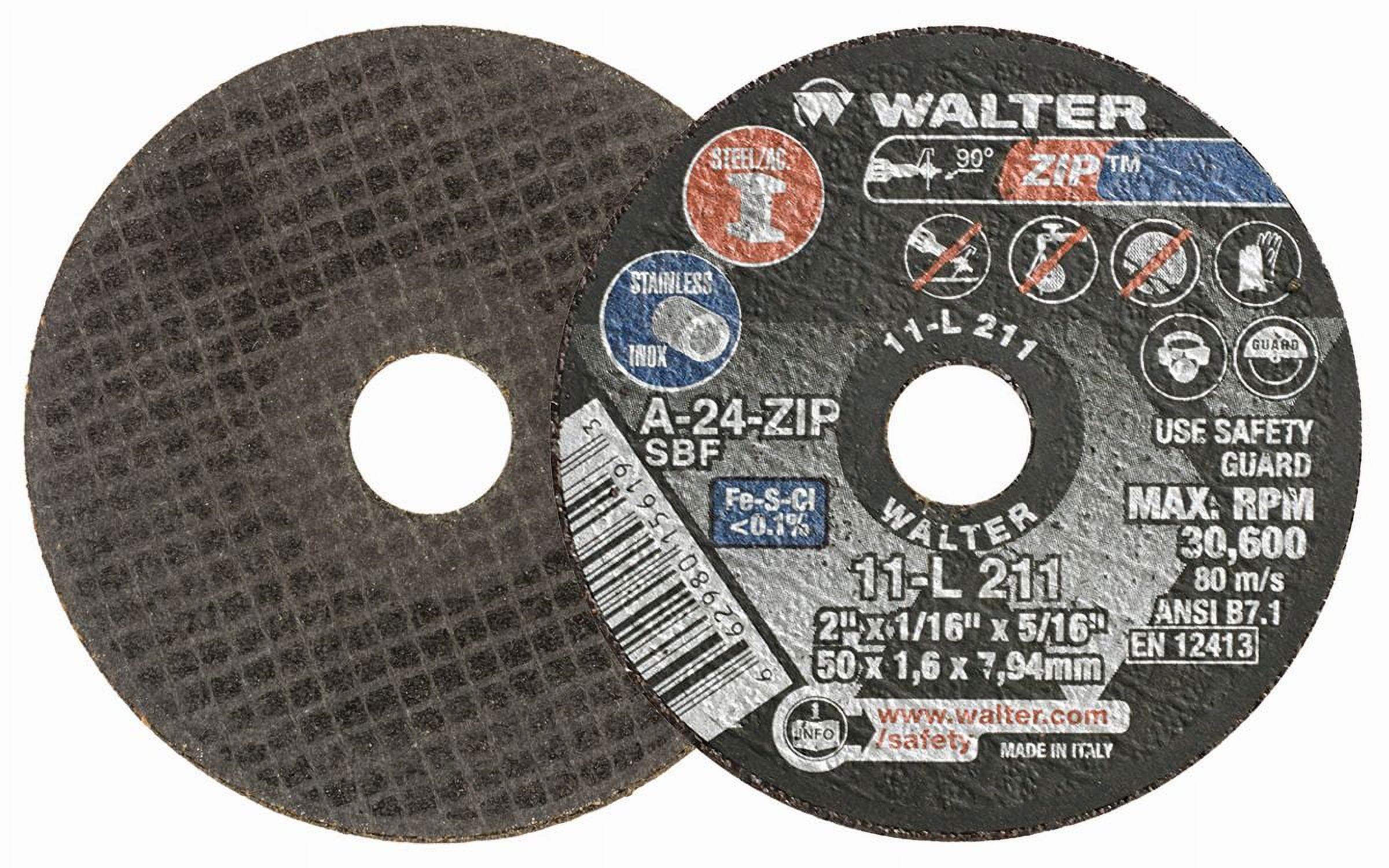 Walter 11L211 Zip Cut Off Wheel 2" x 1/16" x 5/16" Arbor Type 1 ...