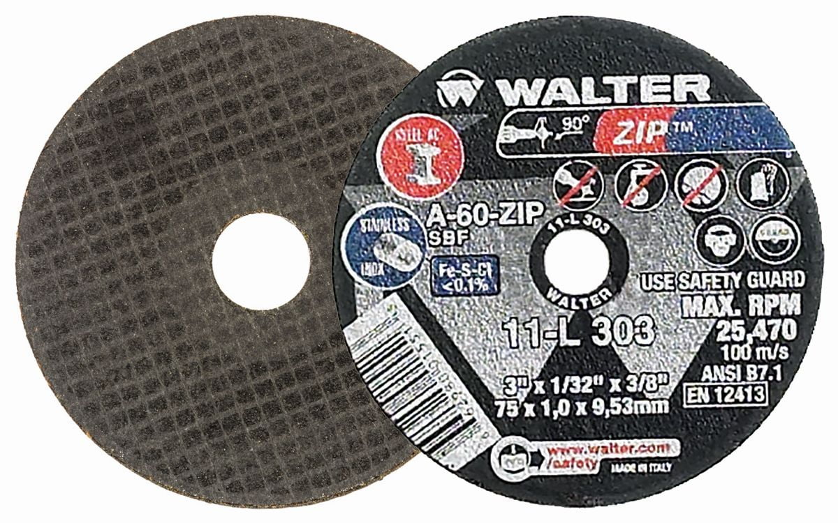 Walter 11L303 Zip Cut Off Wheel 3" x 1/32" x 3/8" Arbor Type 1 ...