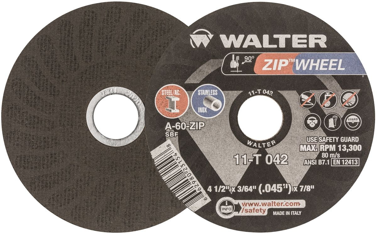 Walter Zip Wheel Cut Off Disk, Metal Grinding, 4-1/2" x 3/64" x 7/8 ...