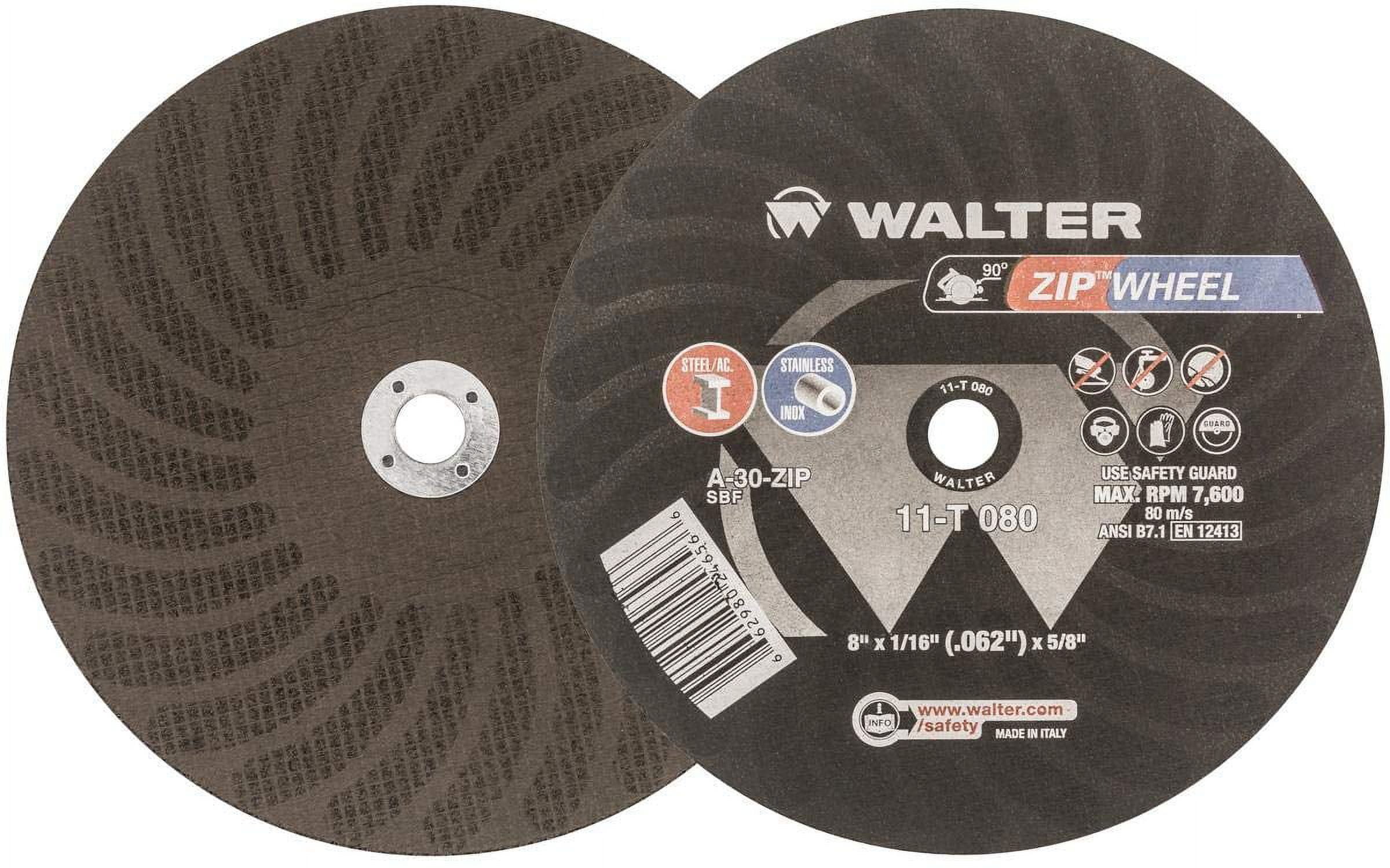 Walter Zip+ Superior Performance Cutoff Wheel, Type 1, Round Hole (Pack ...