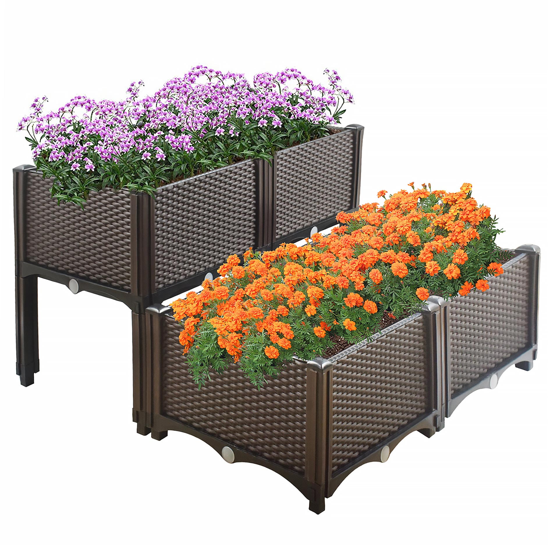 Waltyotur Elevated Plastic Raised Garden Bed Planter Kit DIY Plastic ...
