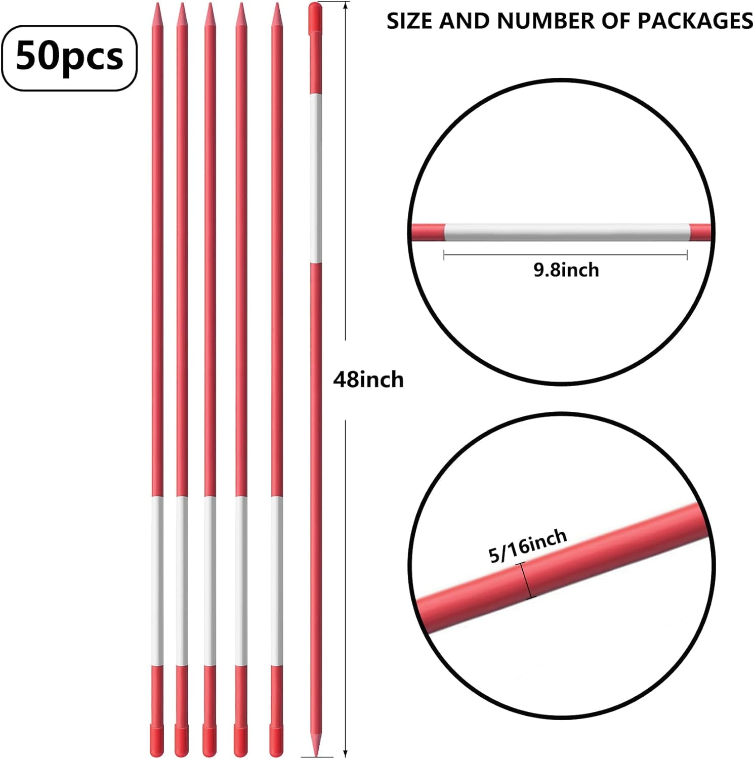 Waltyotur Red Driveway Markers, Snow Stakes, Plow Stakes Fiberglass 5/ ...