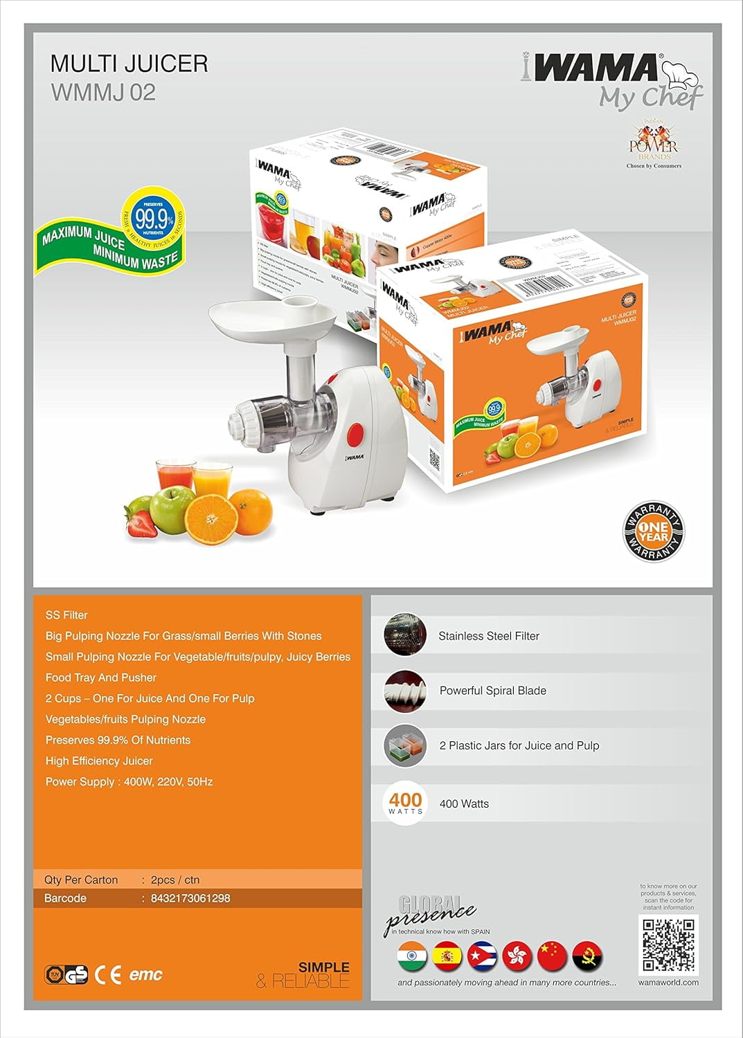 Wama Plastic Fruit and Vegetable Juicer White - Walmart.com