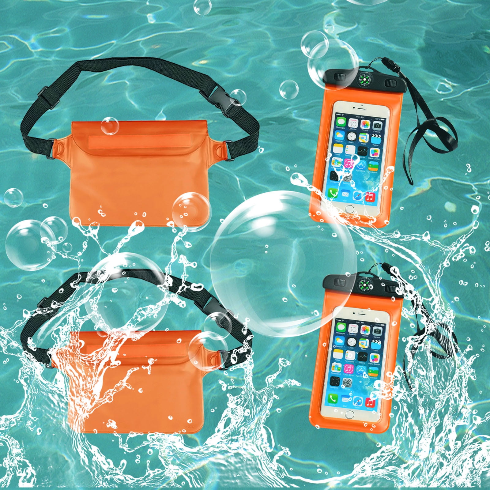 Wamans Waterproof Document Pouch Outdoor Swimming 2Pc Waist Bag And 2Pc ...