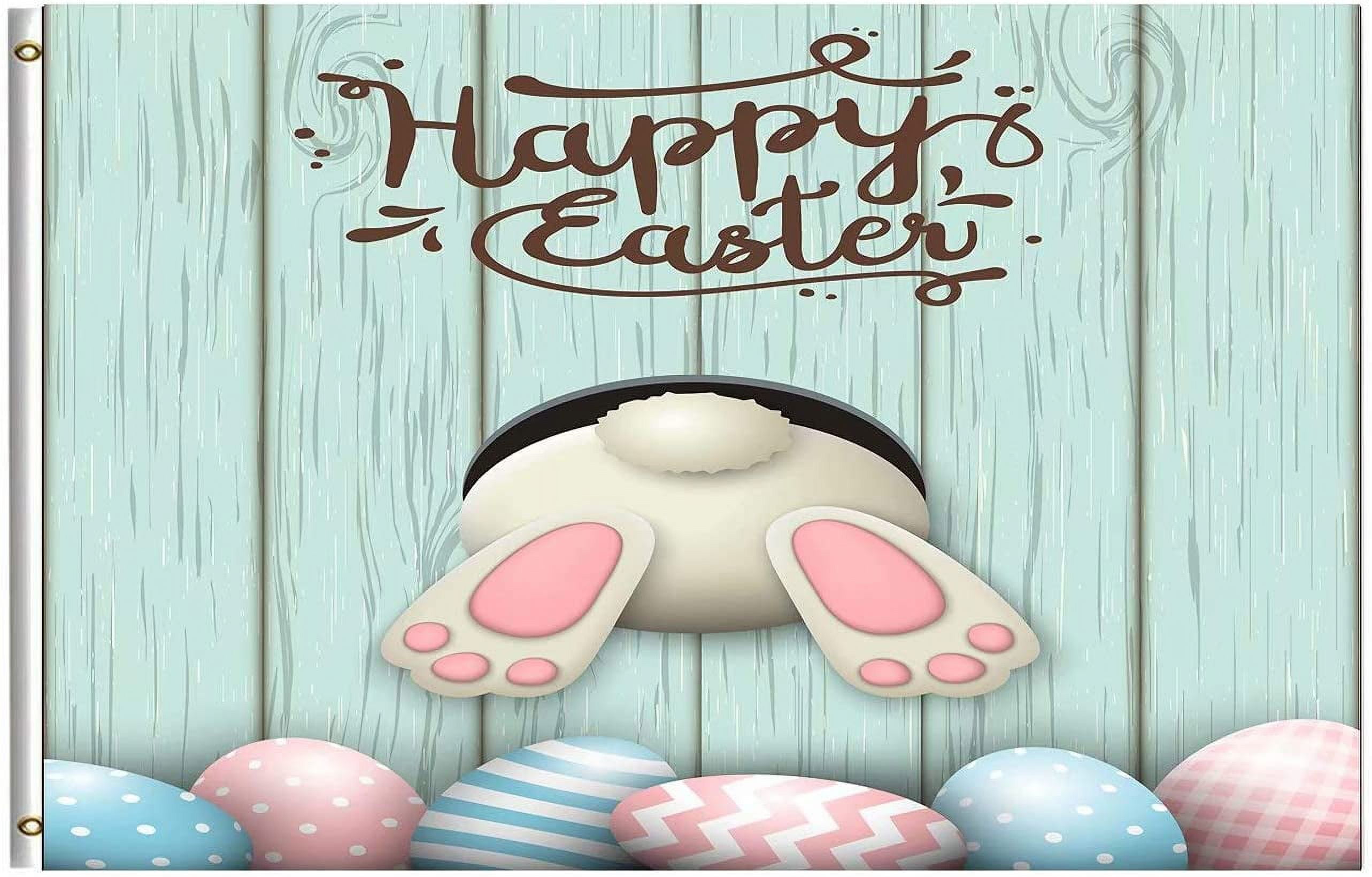 Wamika Happy Easter Flag with Brass Grommets Bunny Tail Rabbit Easter ...