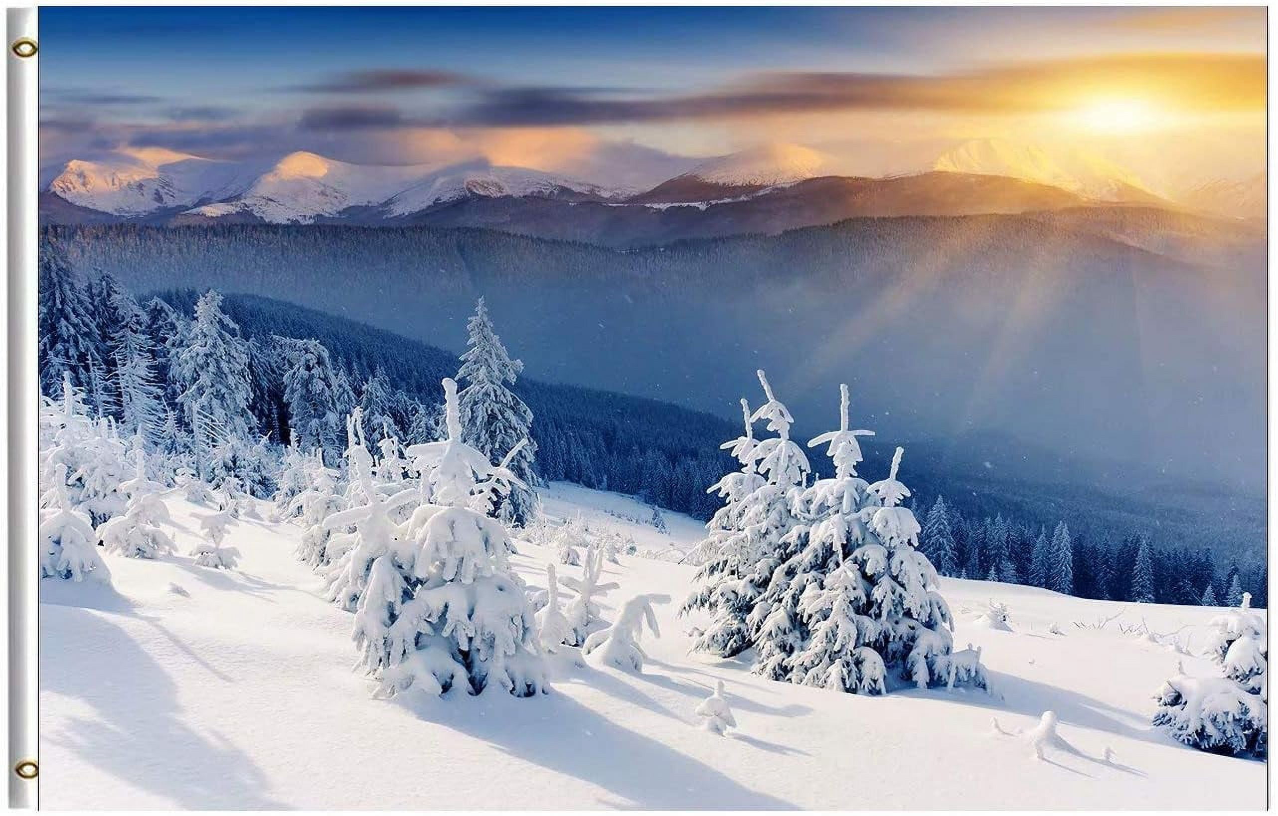 Wamika Winter Flag Merry Christmas Majestic Sunset Winter Mountains ...