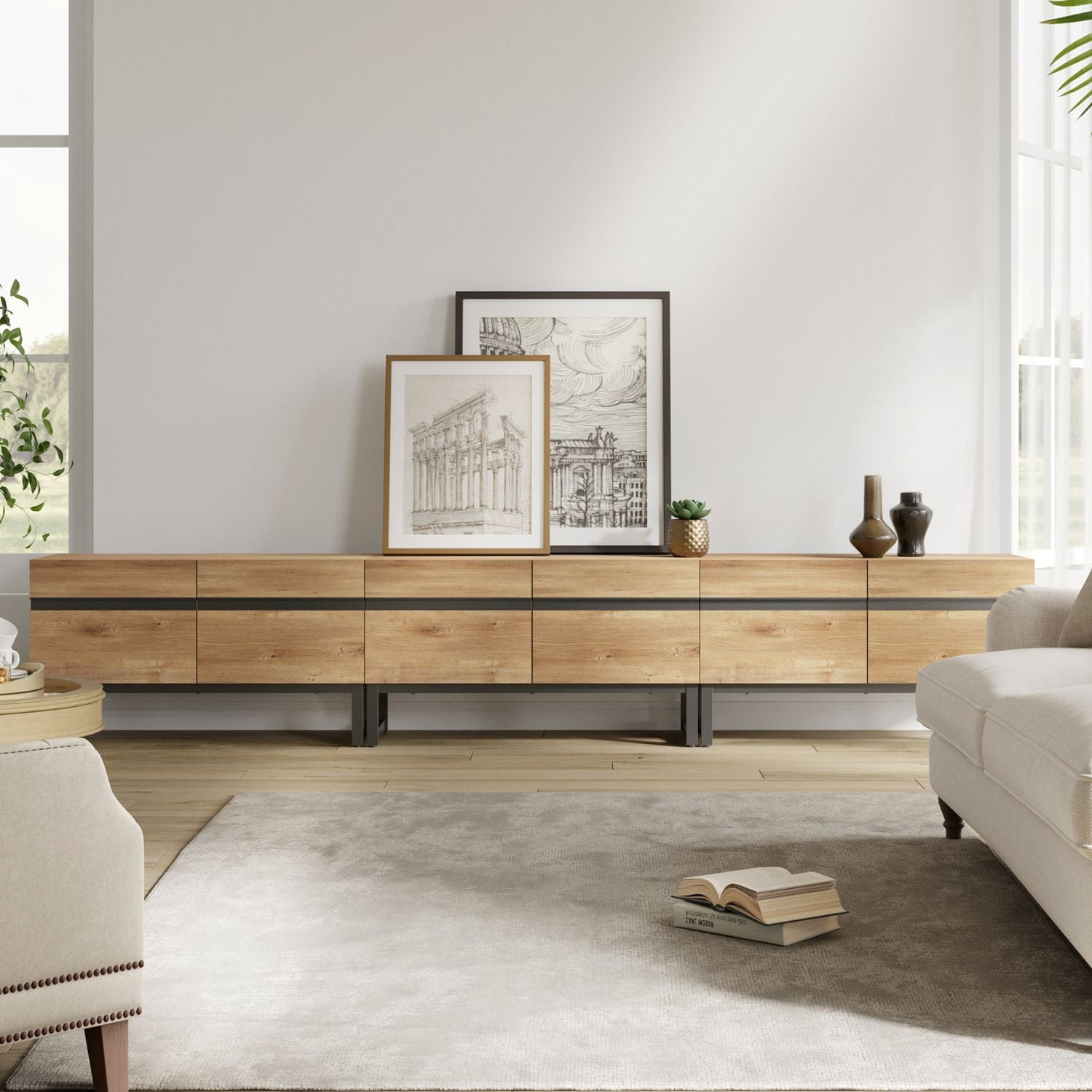 Wampat 106.3" Modern TV Stand for TVs up to 110 inch, Wood ...