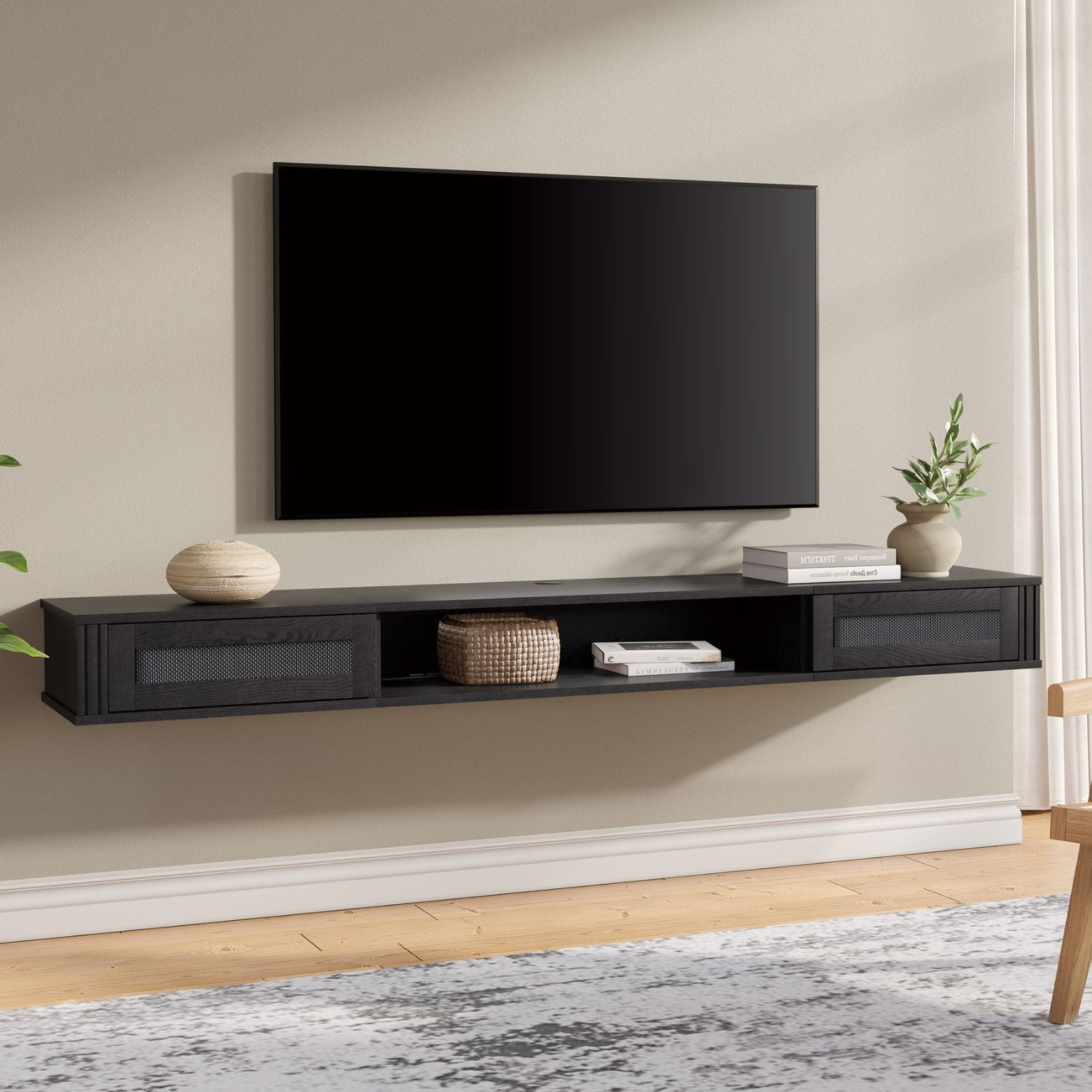Wampat 69-inch Floating TV Stand for Living Room, Wood Floating TV ...