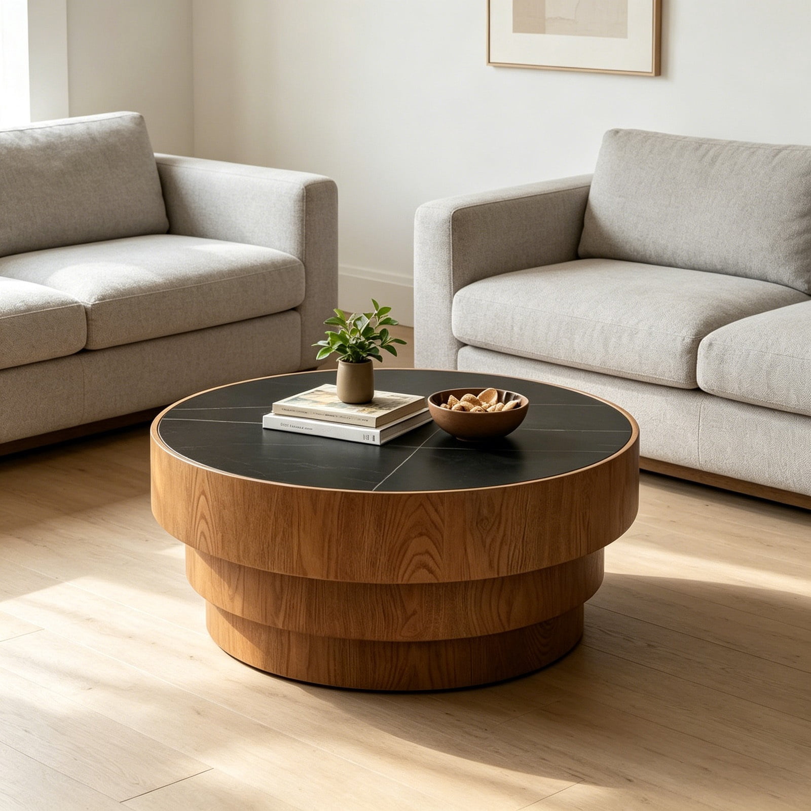 WanKaMom Modern Round Coffee Table, Mid Century Modern Sintered Stone ...