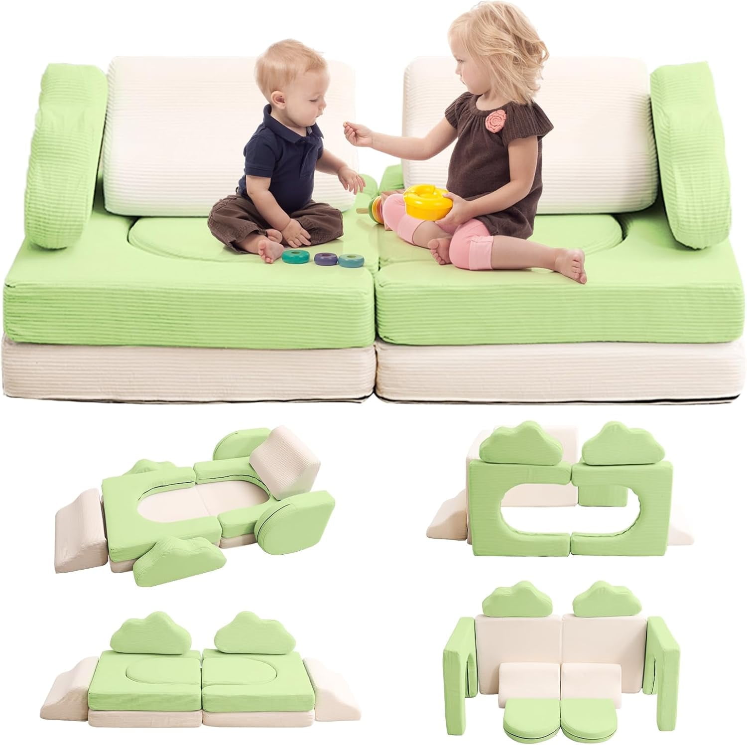 Wanan 10PCS Modular Kids Play Couch, Kids Modular Couch in Colorblocked ...