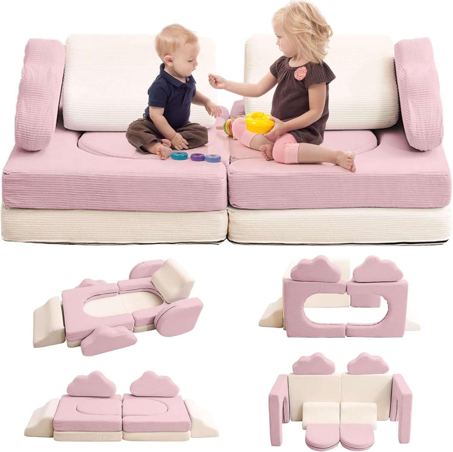 Wanan 10PCS Modular Kids Play Couch, Kids Modular Couch in Colorblocked ...