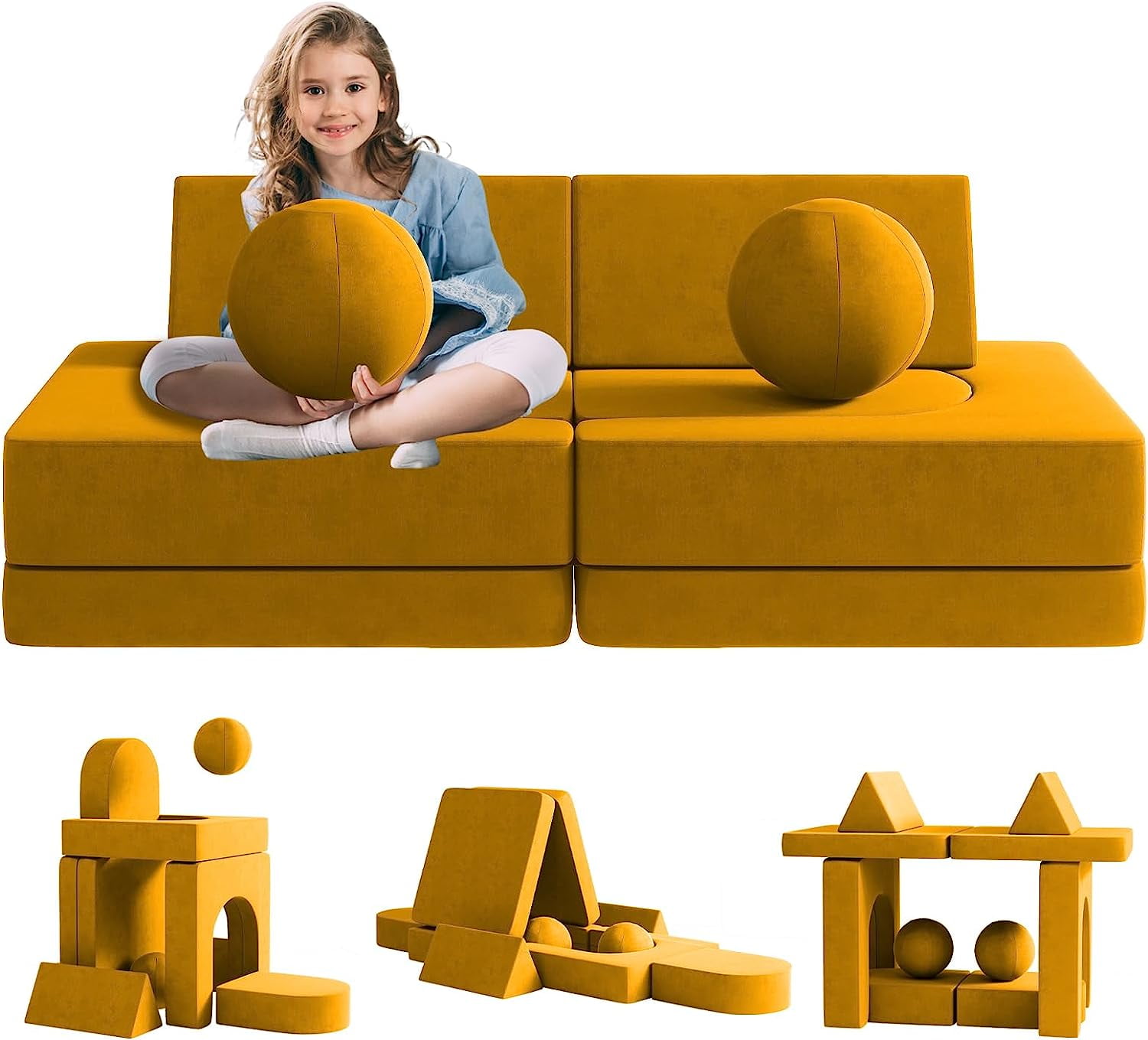 Wanan 10Pcs Modular Kids Sofa, Customizable Children's Foam Couch for ...