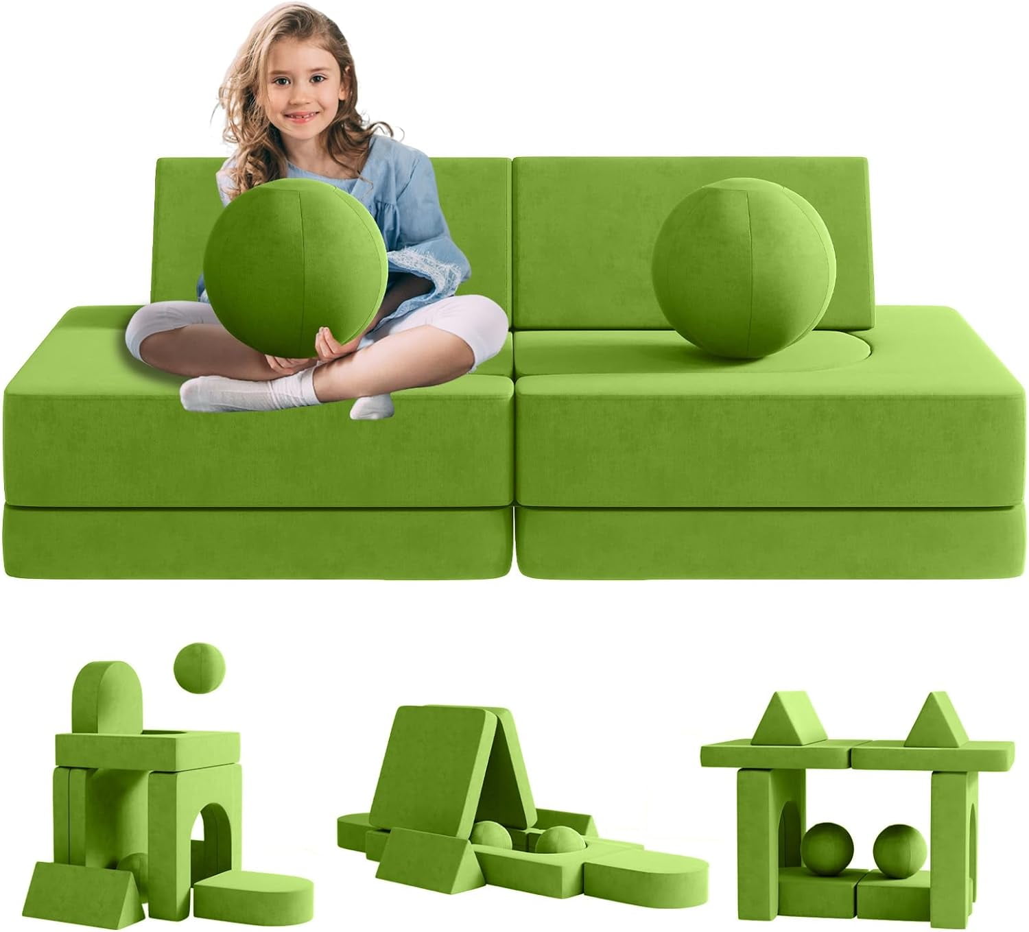 Wanan 10Pcs Kids Couch Modular Sofa, Convertible Toddler Play Sofa with ...