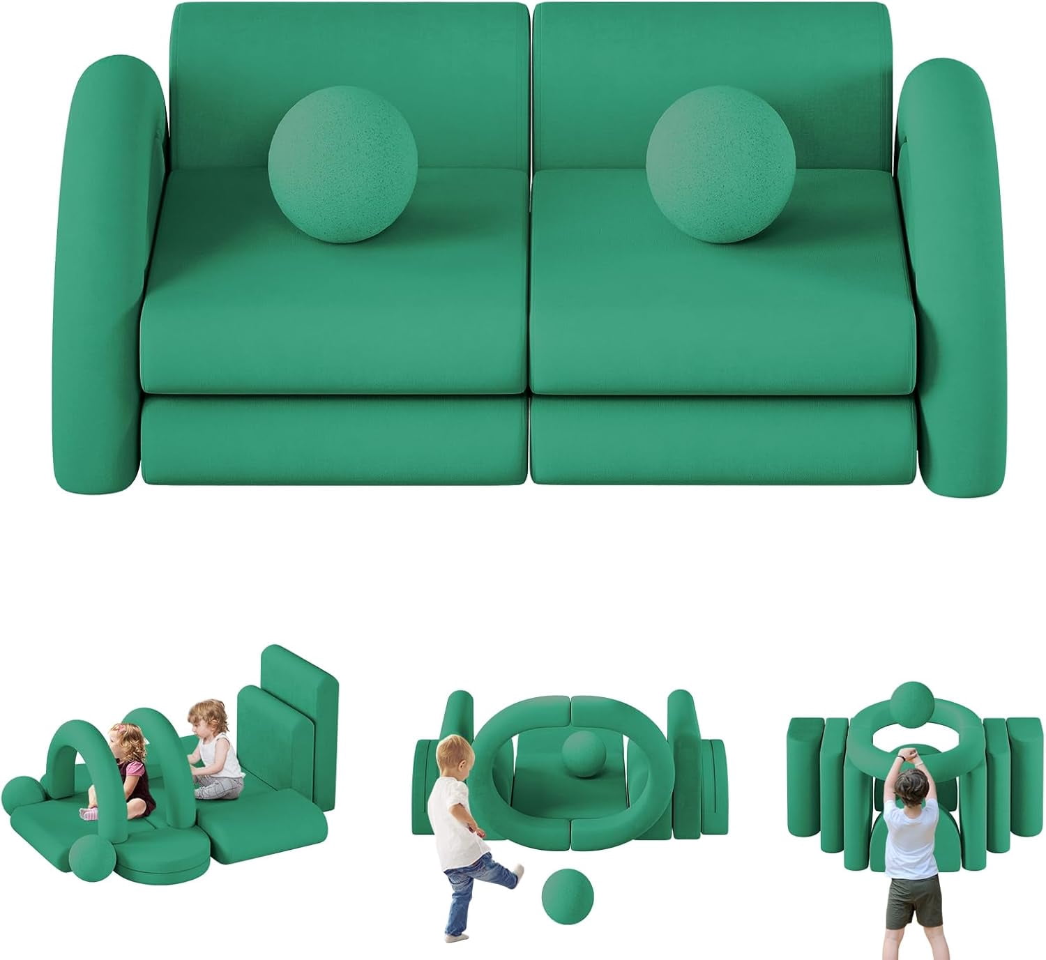 Wanan 12Pcs Modular Kids Play Couch with Balls and Tunnel, Toddler Sofa ...