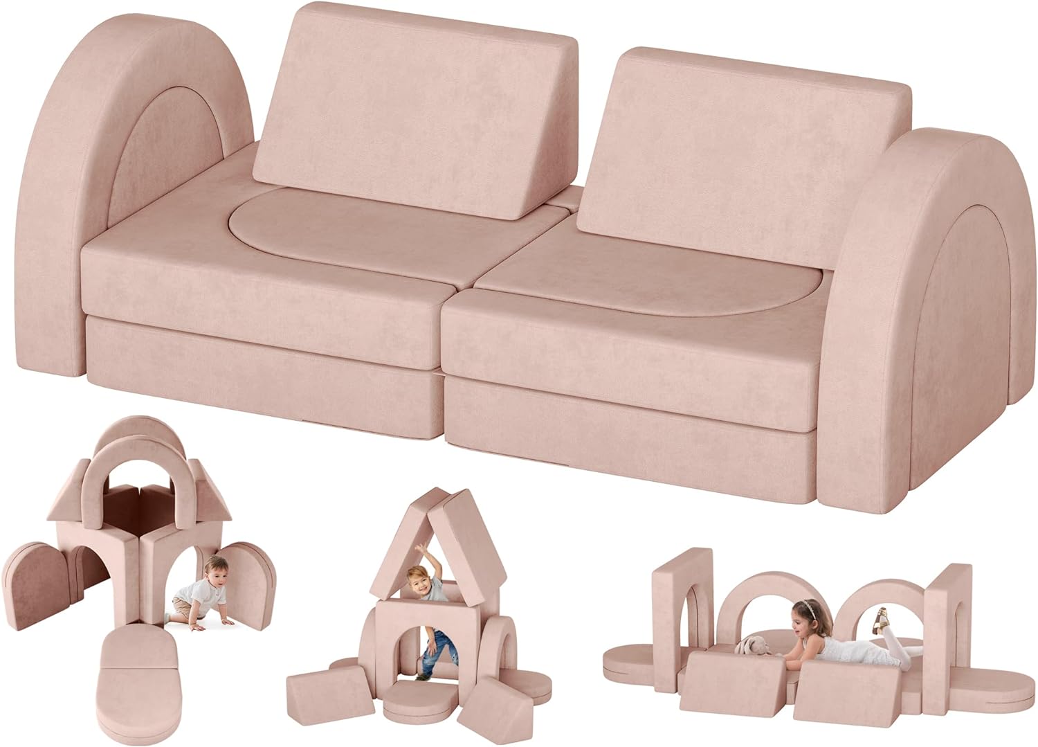 Keet Plush Kids Sofa with Accent Pillows - Pink - Walmart.com