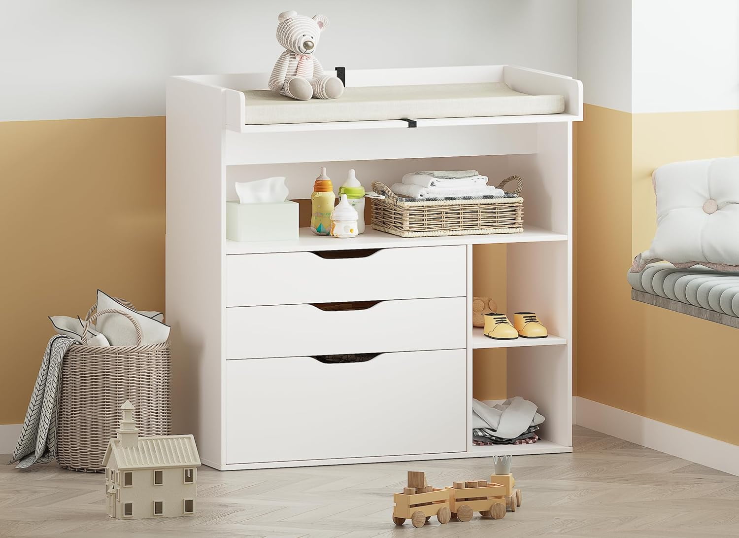 Wanan Baby Changing Table Dresser: 3 Drawers, 3 Shelves, Baby Changing ...