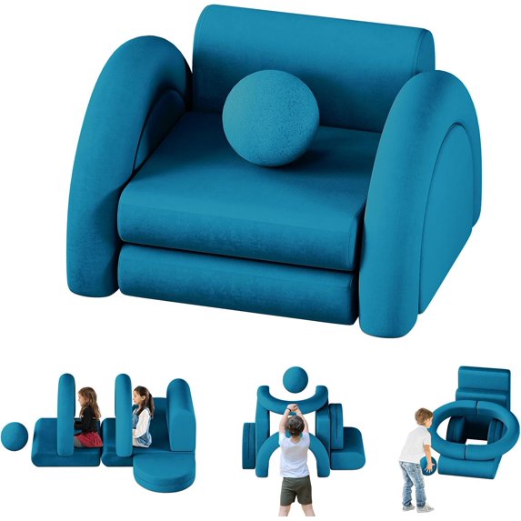 Wanan 8Pcs Modular Kids Play Couch with Balls and Tunnel, Toddler Sofa ...