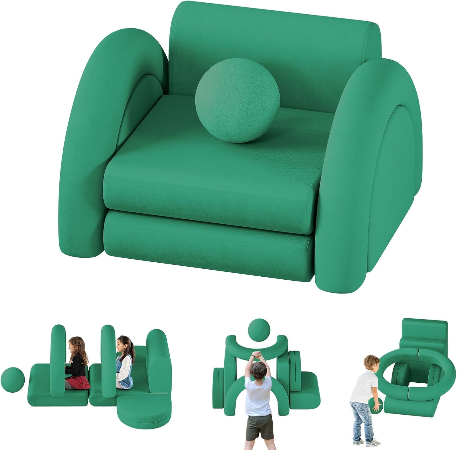 Wanan 8Pcs Modular Kids Play Couch with Balls and Tunnel, Toddler Sofa ...