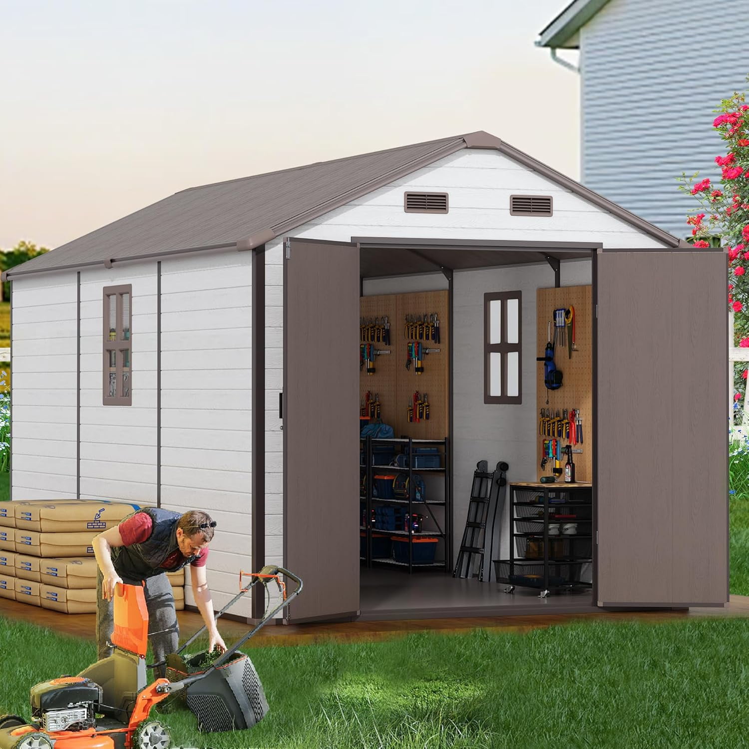 Wanan 8x14 FT Resin Outdoor Storage Shed with Floor, Garden Shed with ...