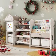 SKYSHALO Kids' Playroom Organizer Unit - Wooden Bookshelves Storage 20 ...