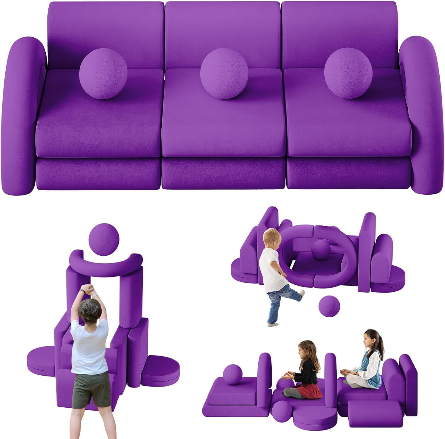 Wanan Modular Kids Play Couch - 16PCS With Balls and Tunnel for ...