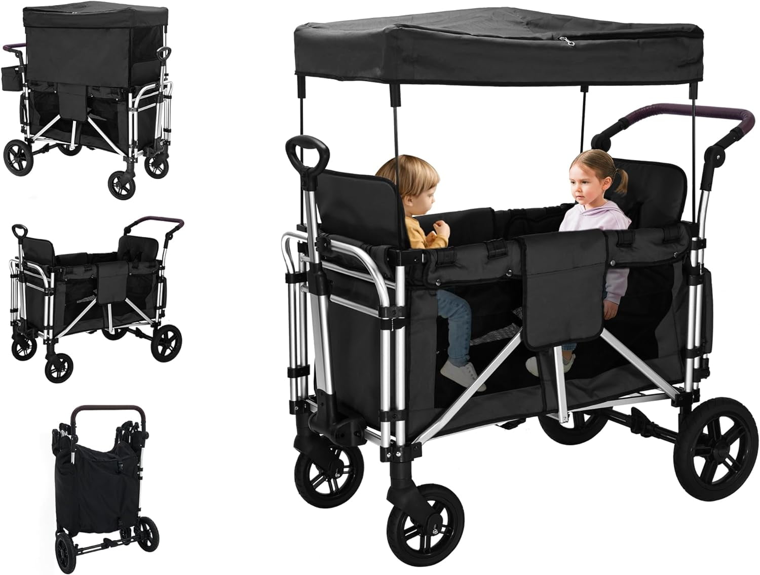 Wanan Stroller Wagon for 2 Kids, Foldable with Adjustable Canopy, 5 ...