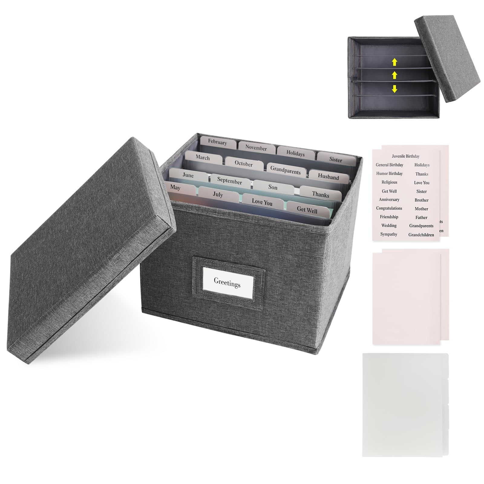 Wanapure Removable Dividers Greeting Card Organizer, Collapsible ...