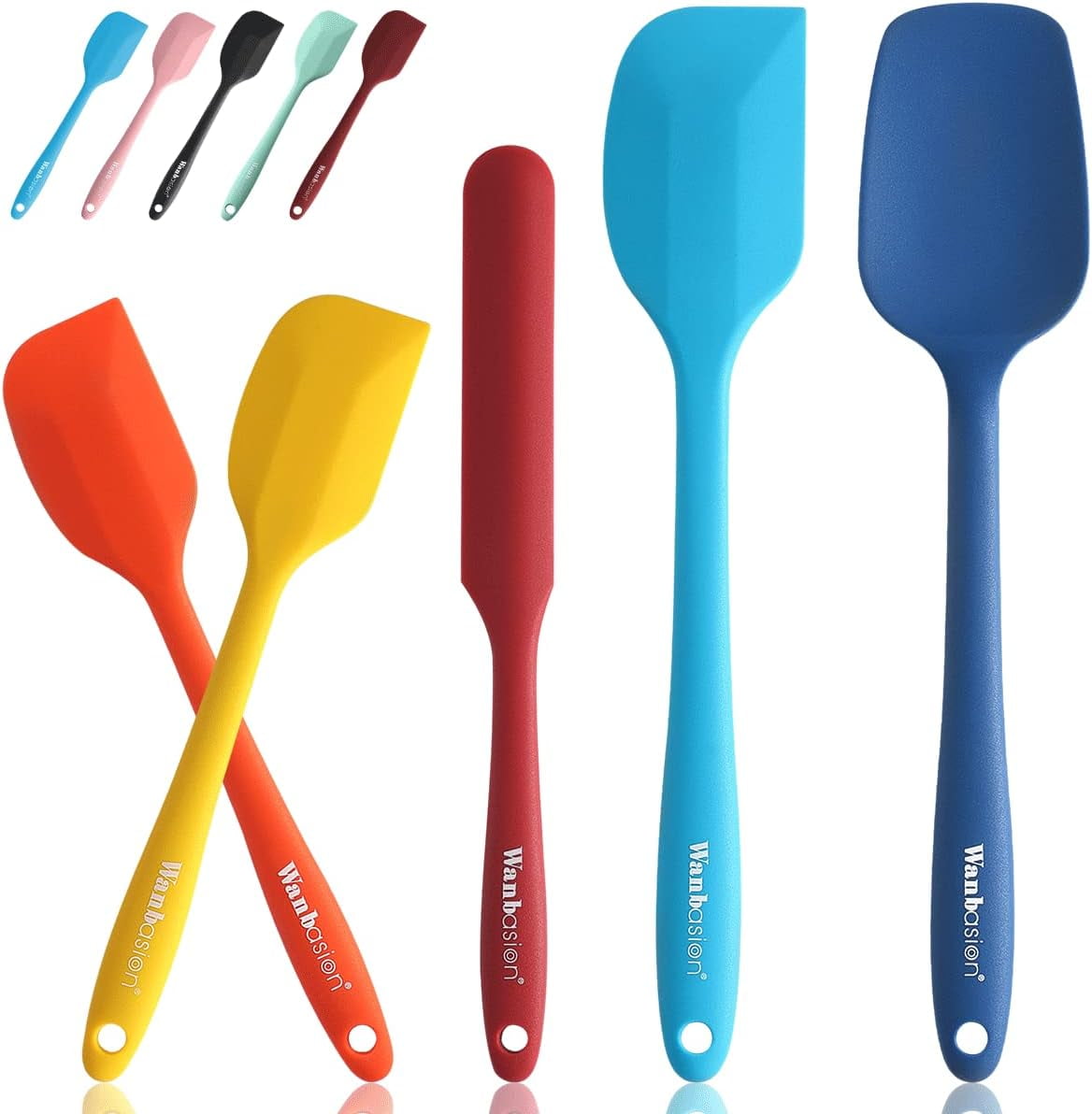 Wanbasion 5 Piece Silicone Spatula Set Heat Resistant, Colorful Rubber ...