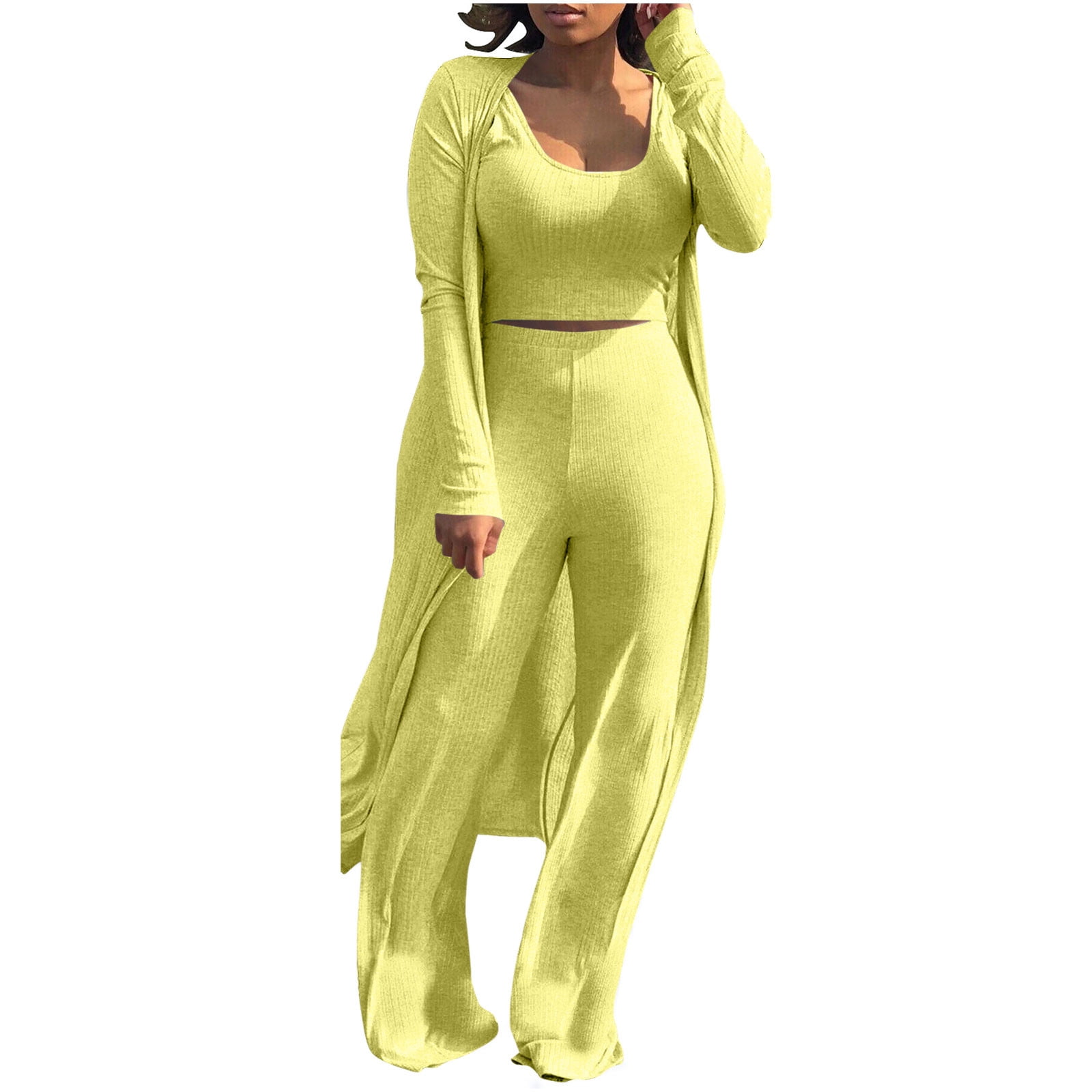 Wancir 3 Piece Suit for Women's Solid Long Sleeve Open Front Long Coat ...