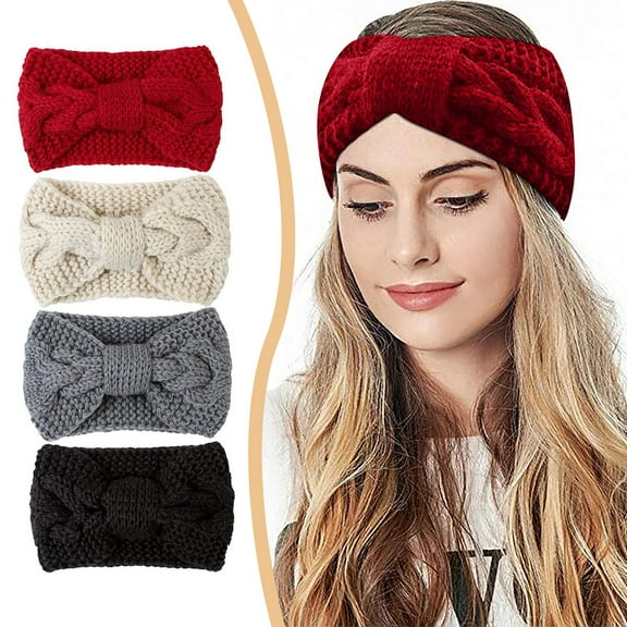4 Twisted Knit Headbands Winter Knotted Wraps Fuzzy Lined Headband ...