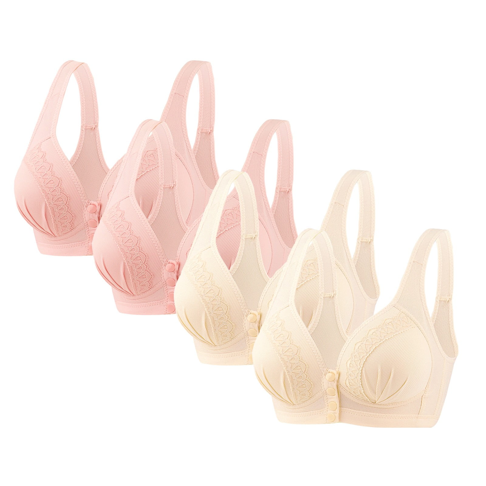 Wancir 4 Pcs Snap Front Bra for Older Women Front Closure Wire Free ...