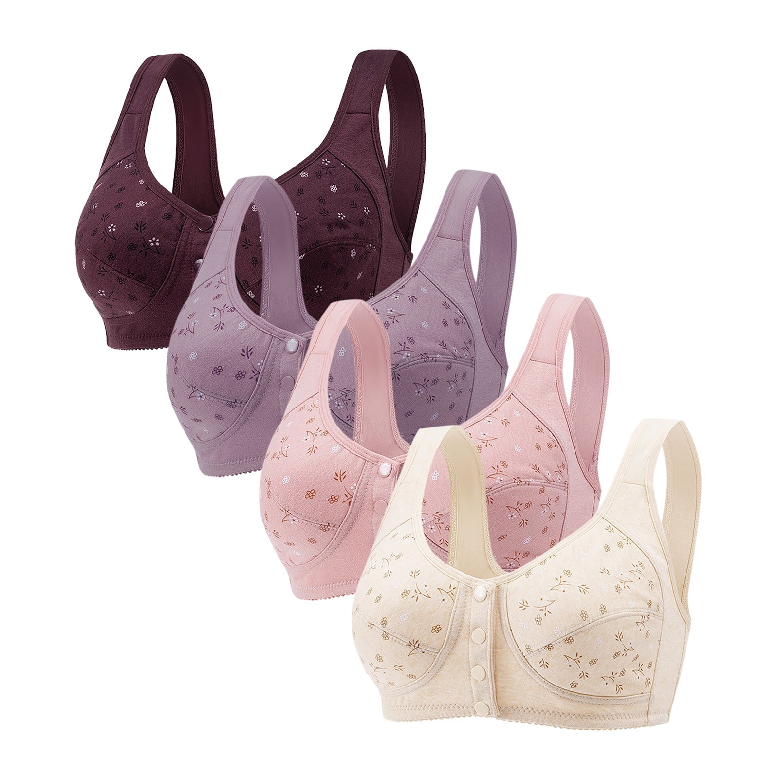 Wancir 4PC Front Closure Bras for Women, Daisy Bras for Older Women ...